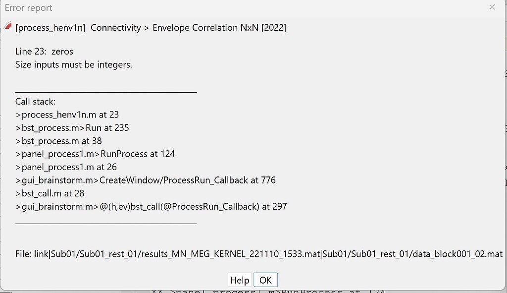 Error using Envelope Correlation [2022] - Discussions - Brainstorm